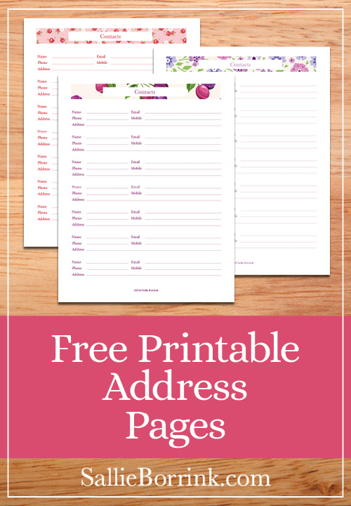 Free Address Pages | 3 Printables | Sallie Borrink