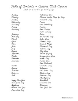 Cursive Handwriting Practice Worksheets - 60 Calendar and Holiday Words ...