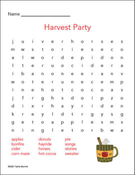 Harvest Party Word Search For Kids - A Quiet Simple Life
