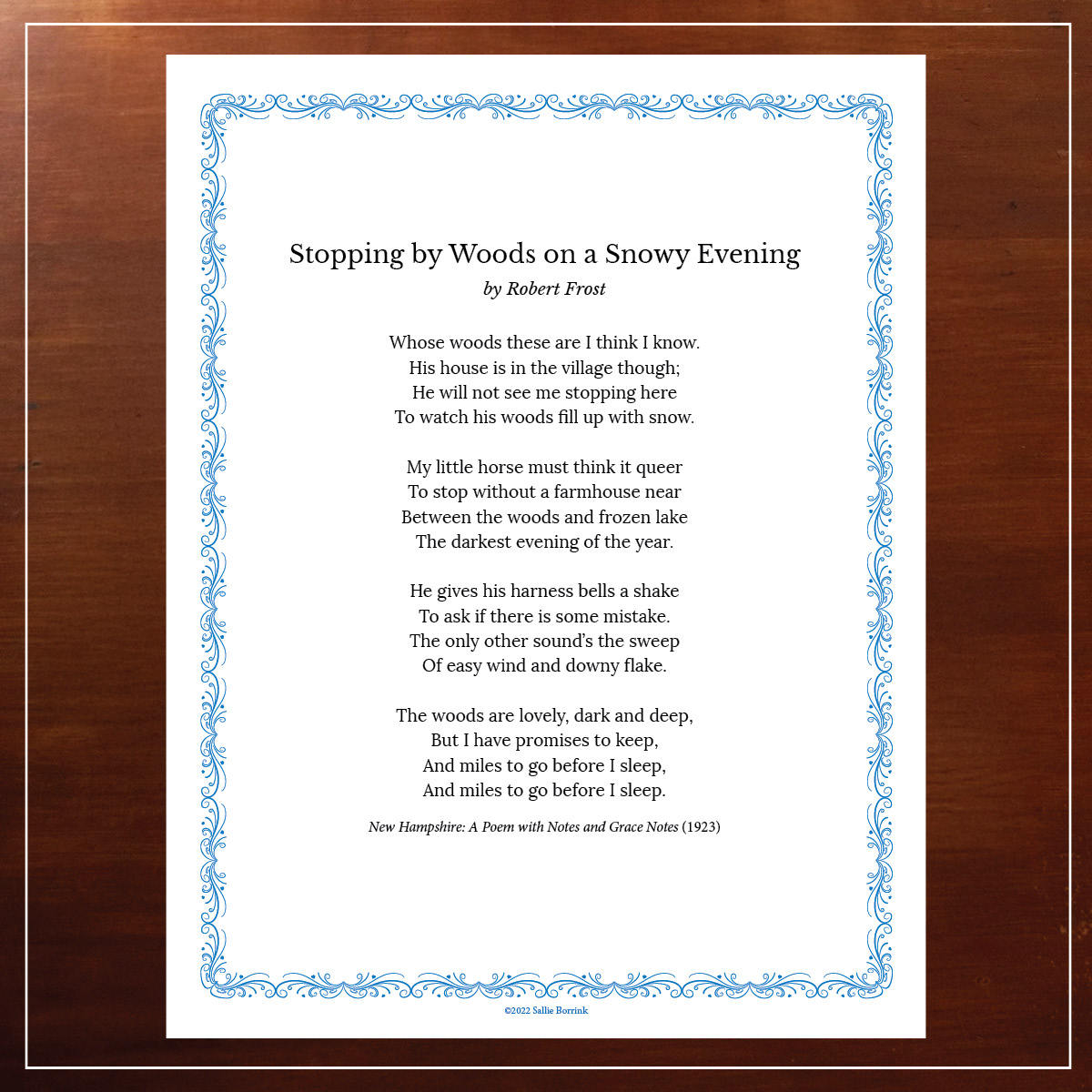 “Stopping by Woods on a Snowy Evening” by Robert Frost | Printable Poem ...