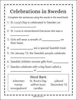 Christmas in Sweden - Printable Worksheets & Activities | A Quiet ...