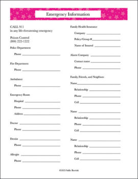 Emergency Information Sheets | A Quiet Simple Life