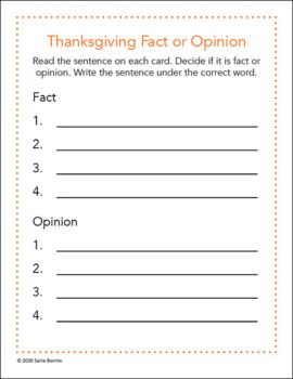 Thanksgiving Fact or Opinion Activity | Sallie Borrink