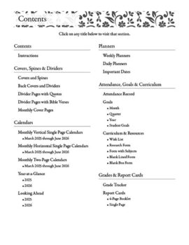 Editable Homeschool Planner | Black & White Floral for March 2025 ...