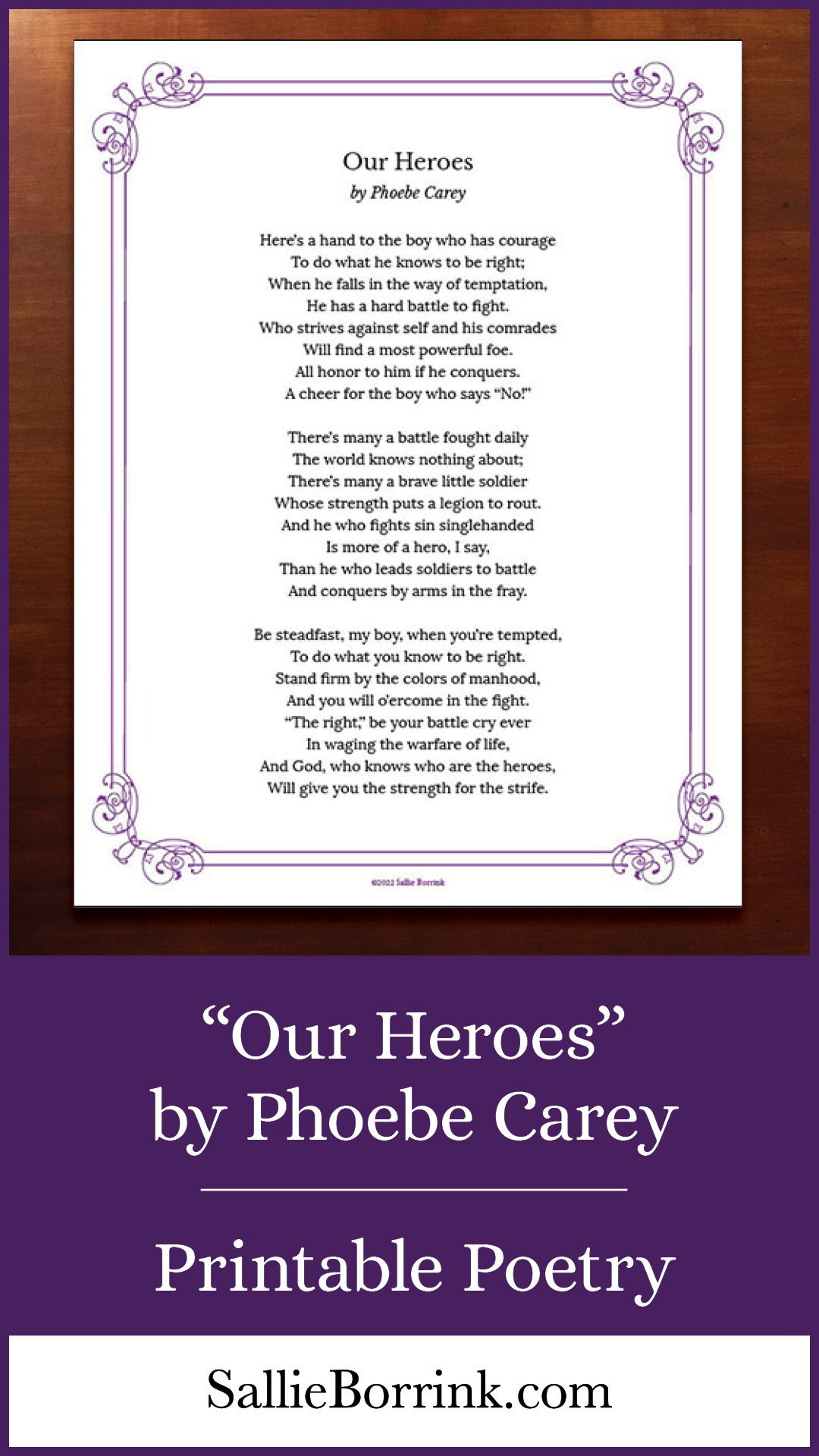 “Our Heroes” by Phoebe Carey | Printable Poem | Sallie Borrink