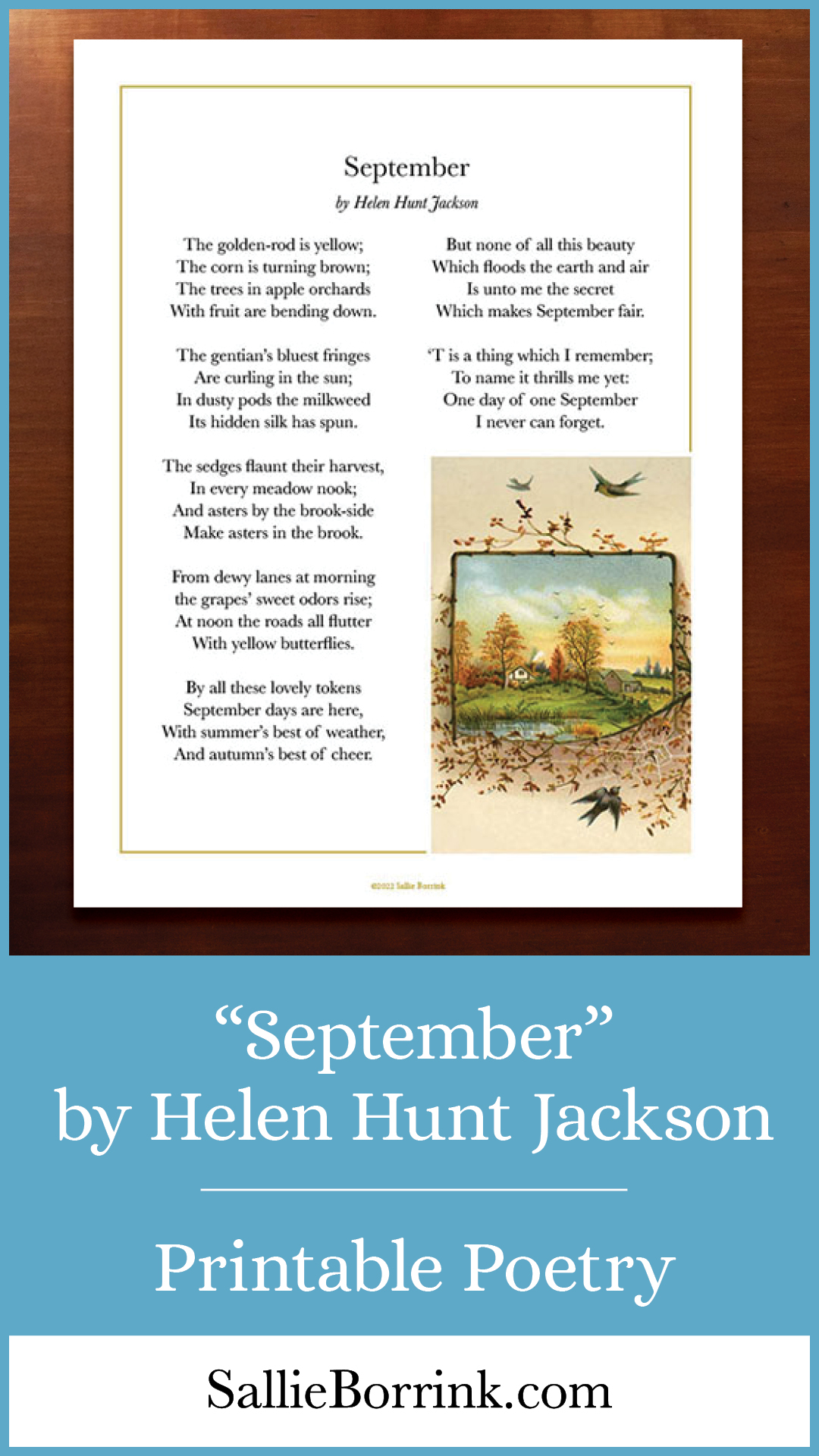 “September” by Helen Hunt Jackson | Printable Poem | A Quiet Simple ...