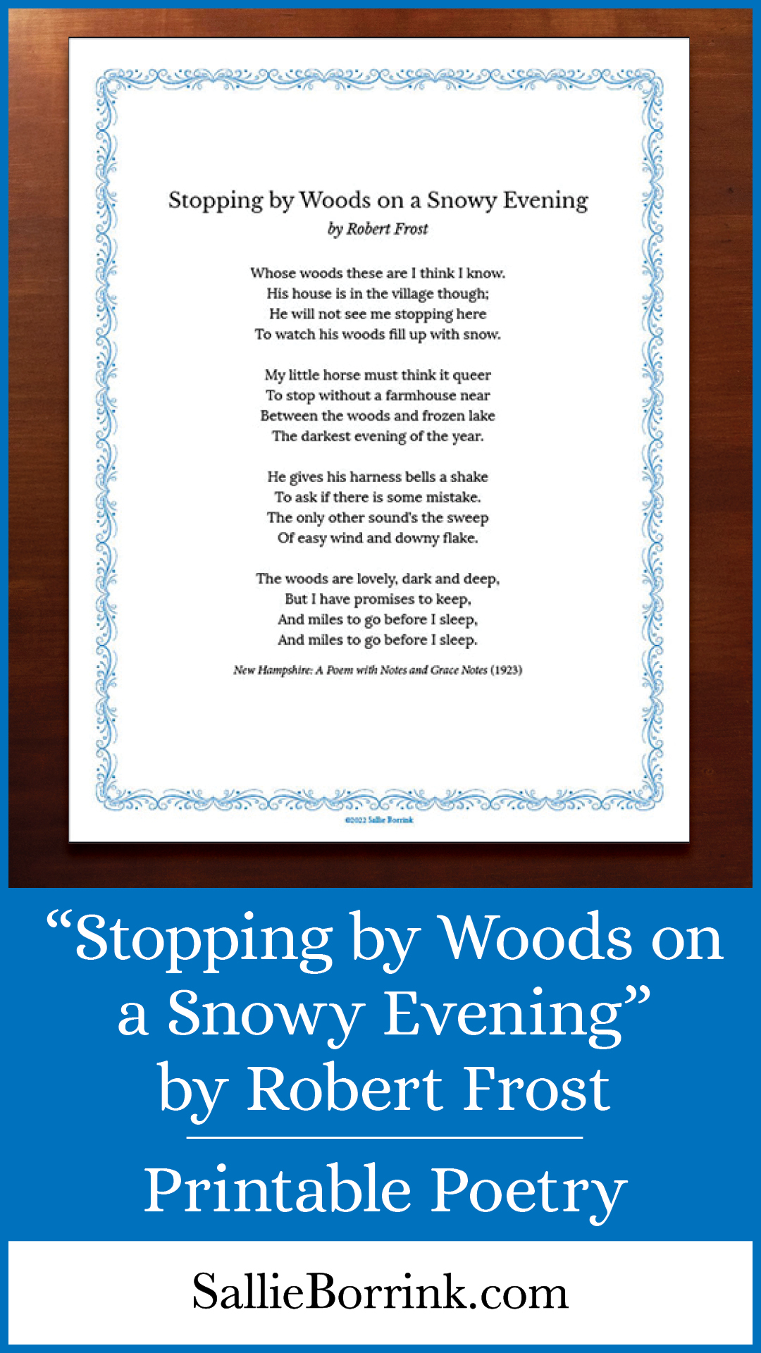 “Stopping by Woods on a Snowy Evening” by Robert Frost | Printable Poem ...