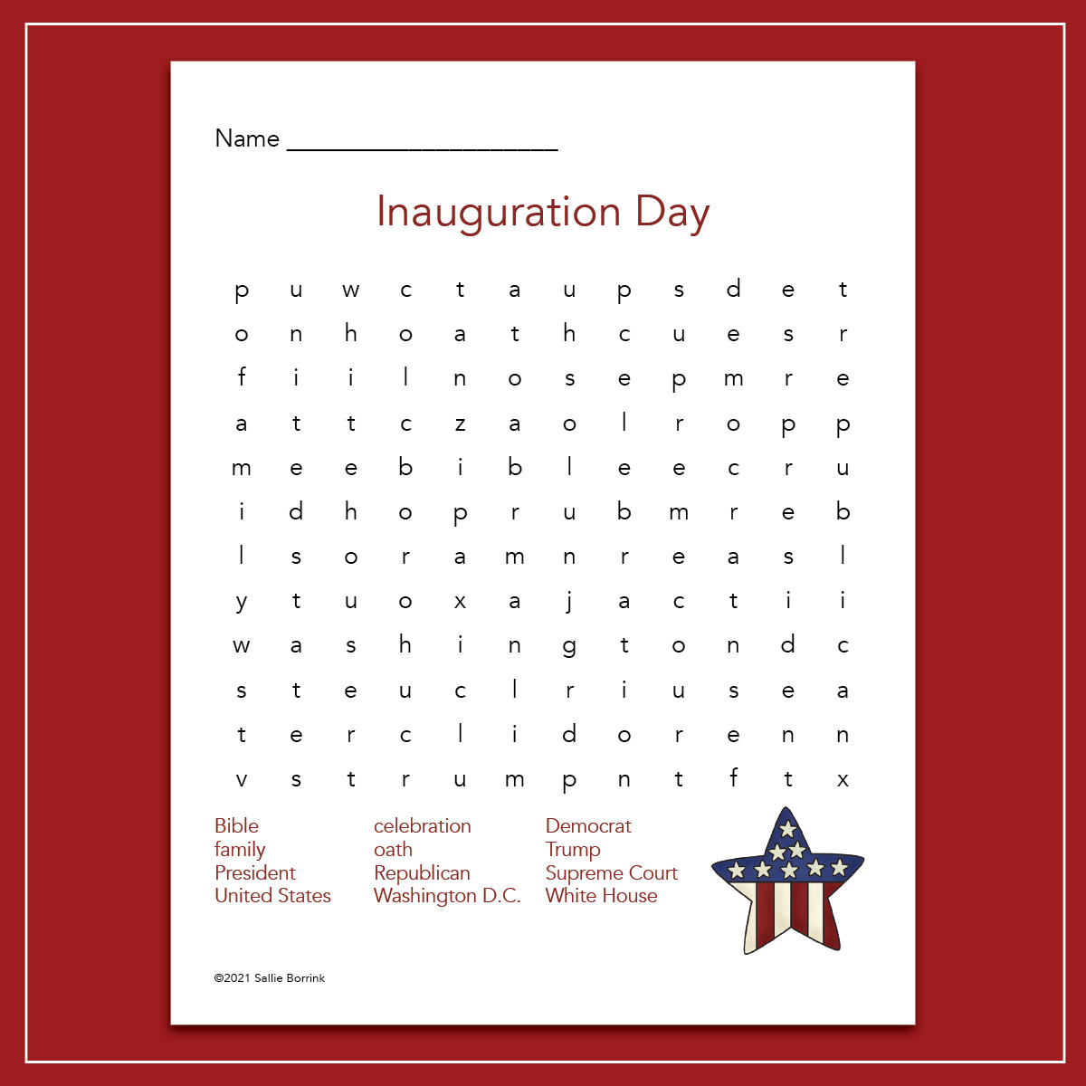 Free Inauguration Day Word Search Printable | A Quiet Simple Life